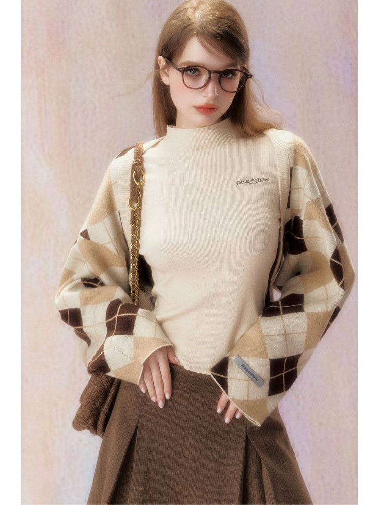 Argyle Pattern Knit Shawl Sweater – BellaModa