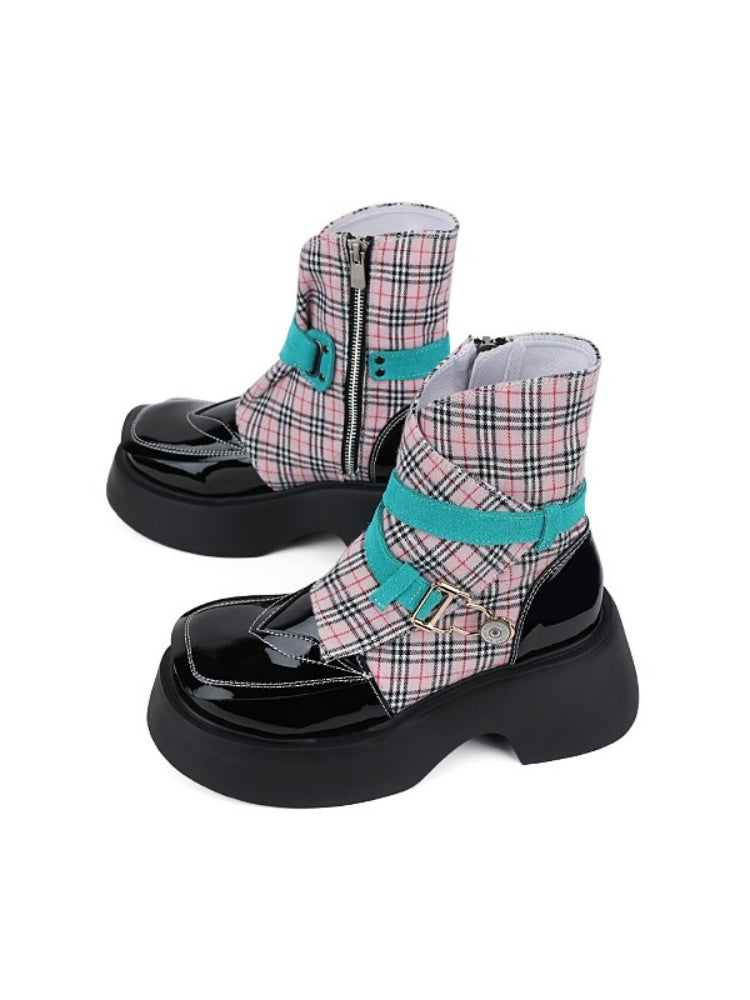Niche Punk Style Plaid Pattern Side Zip Martin Boots – BellaModa