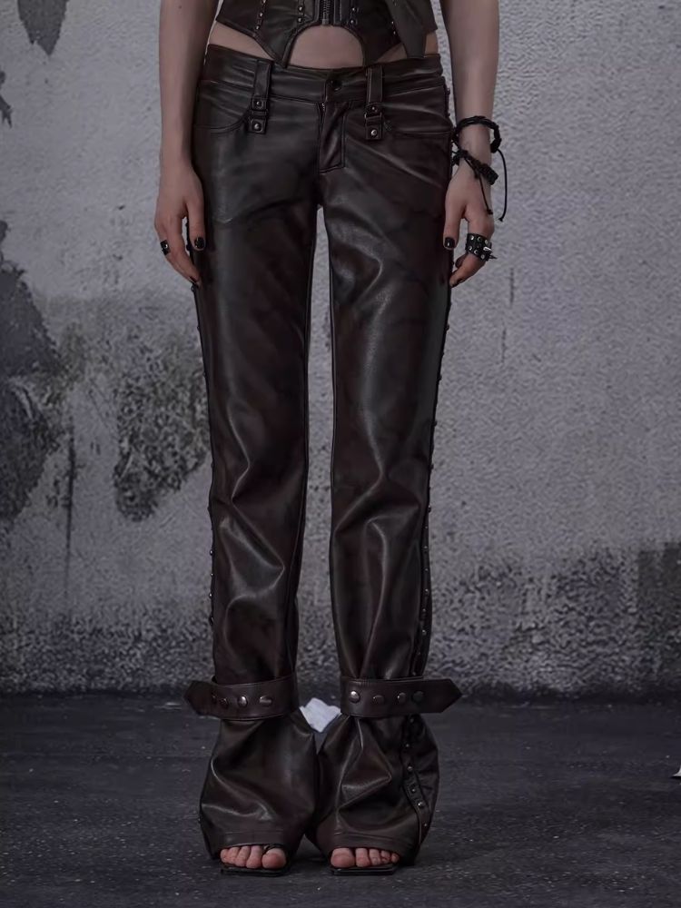 Lean rivets zipper wide-leg pants – BellaModa