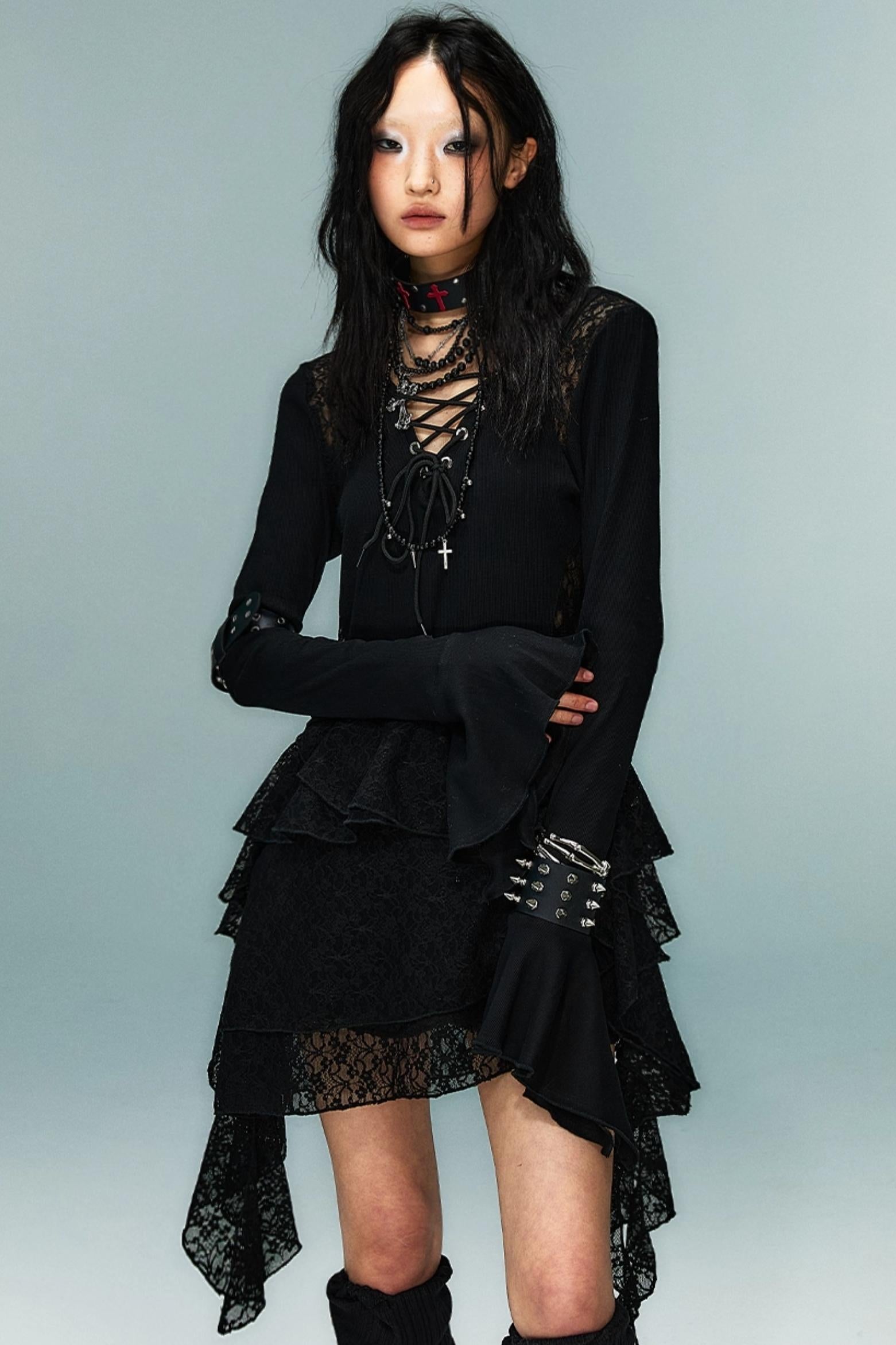 Dark Punk Goth Skinny Ruffle Dress – BellaModa