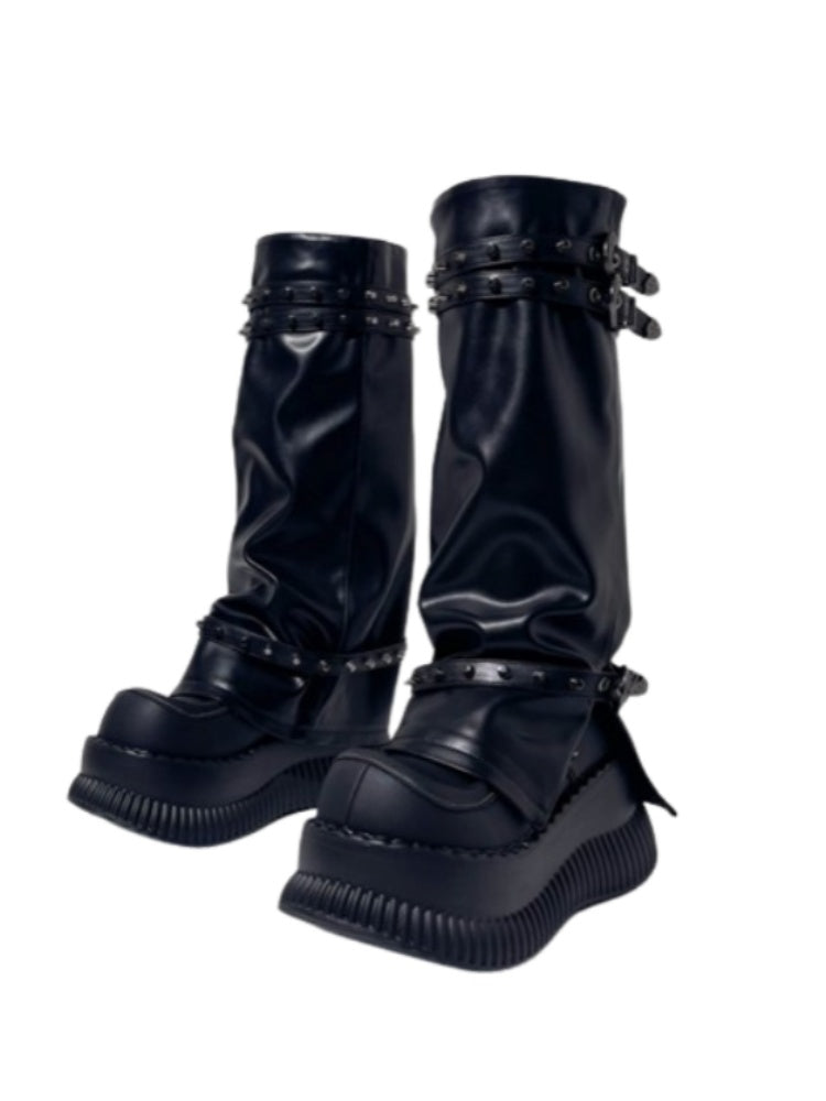 Punk Style High Tube Eyelet Volume Platform Boots – BellaModa