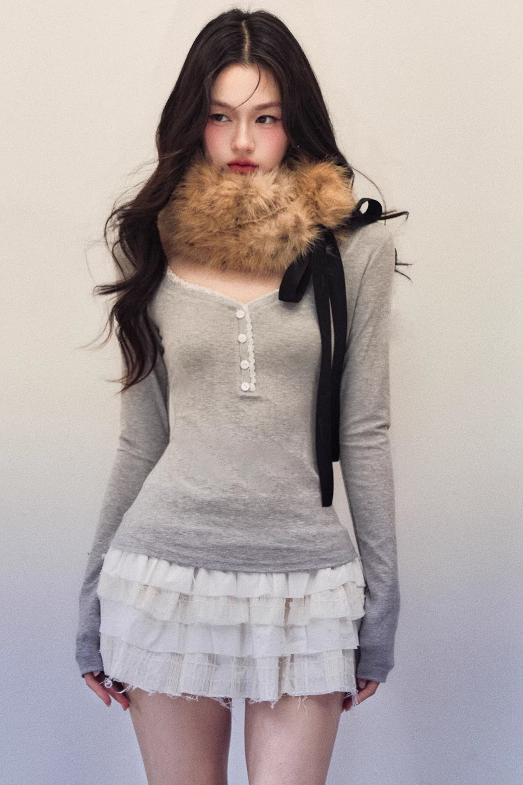 Black Lace-Up Faux Fur Scarf – BellaModa