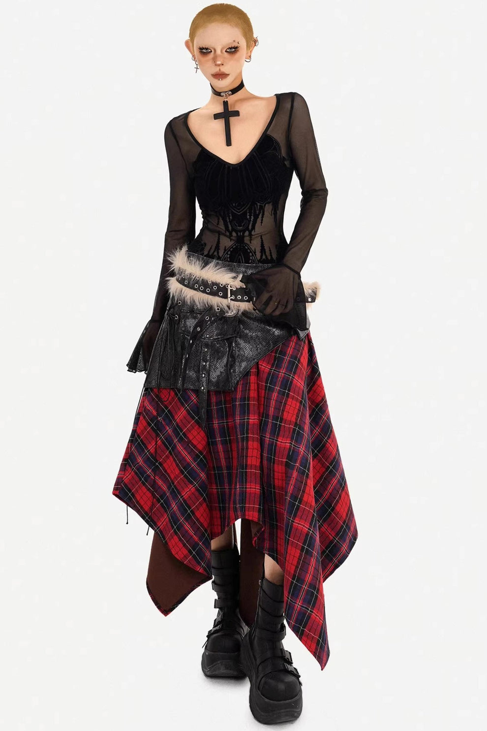 Velvet Mesh Flared Top – BellaModa