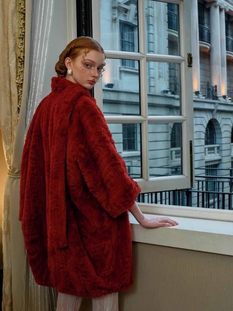 Red Faux Fur Mid-Length Coat – BellaModa
