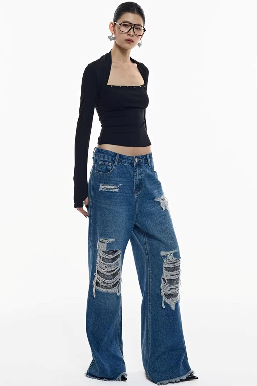 Sequin Patch Retro Denim Pants – BellaModa