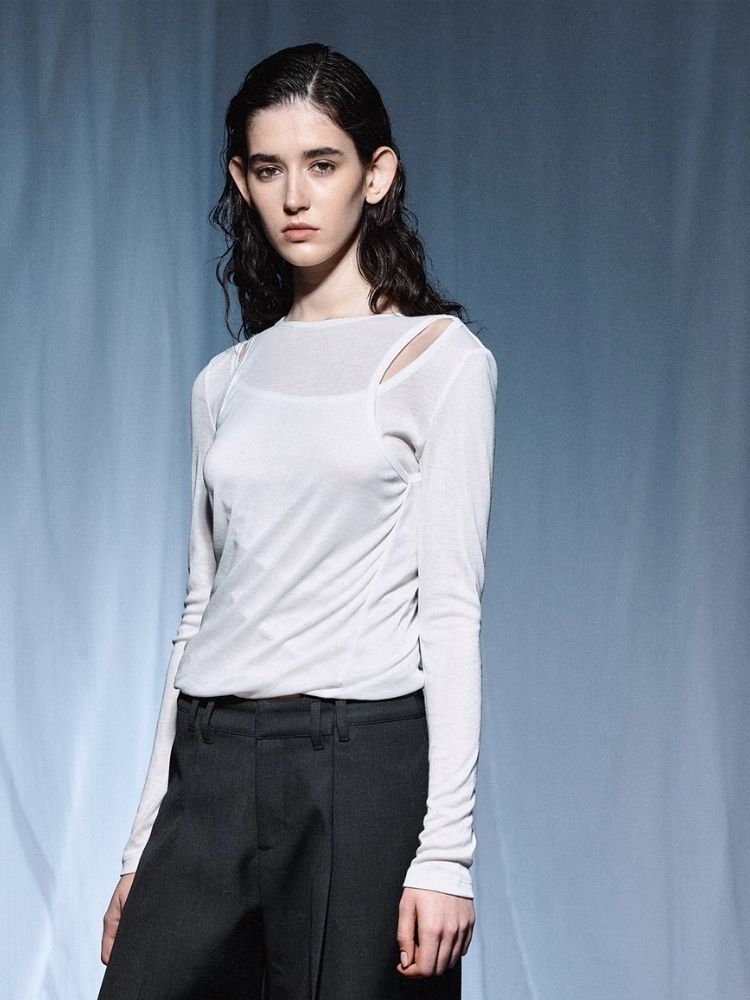 Micro Sheer False Two Piece Split Long Sleeve – BellaModa