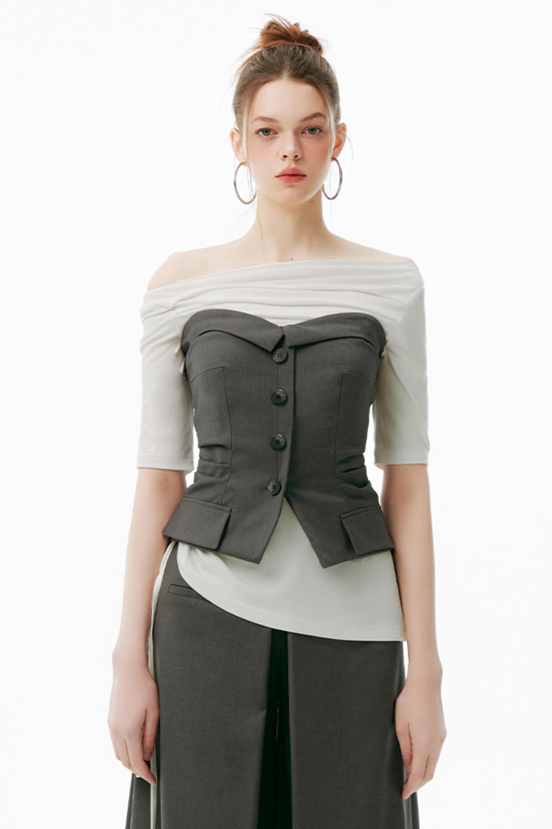 Gray One-Shoulder Bustier Set-Up – BellaModa