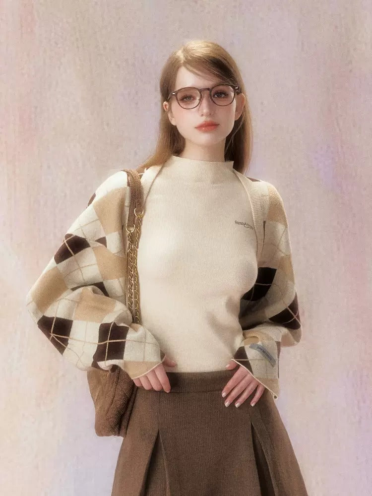 Argyle Pattern Knit Shawl Sweater – BellaModa