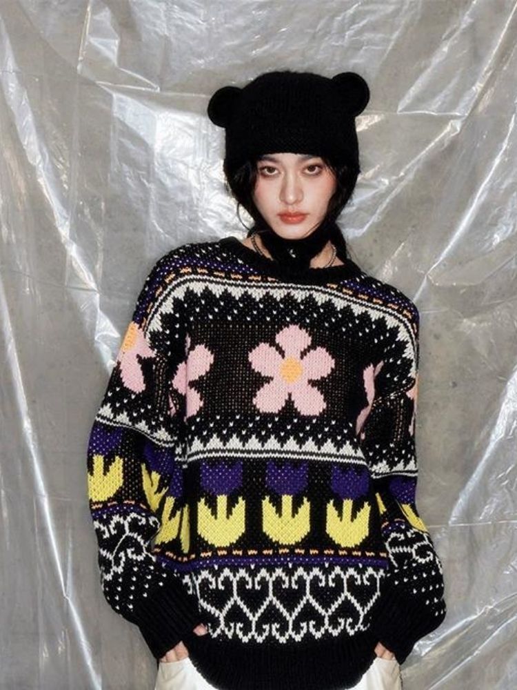 Lazy wind colorful floral sweater – BellaModa