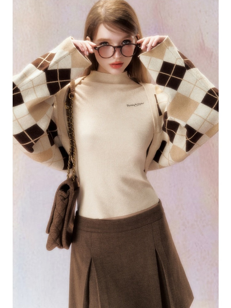 Argyle Pattern Knit Shawl Sweater – BellaModa