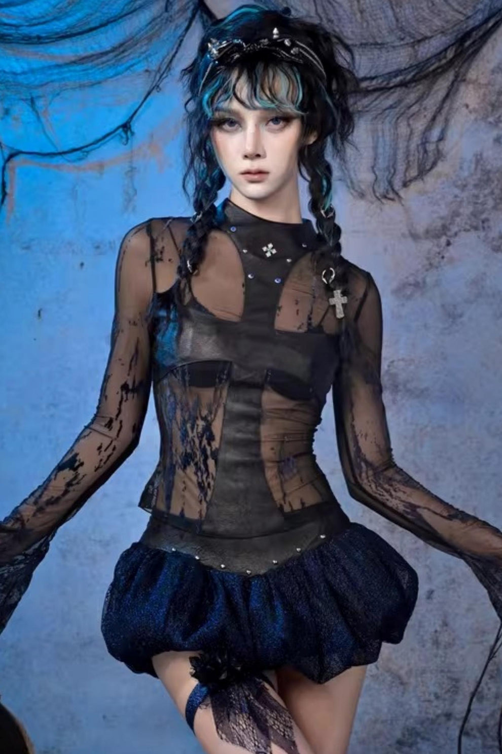 Studded Cross Mesh Top – BellaModa