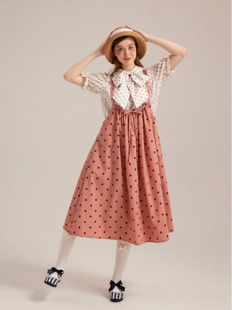 Polka Dot Girl's Red Check Loose Halter Dress – BellaModa