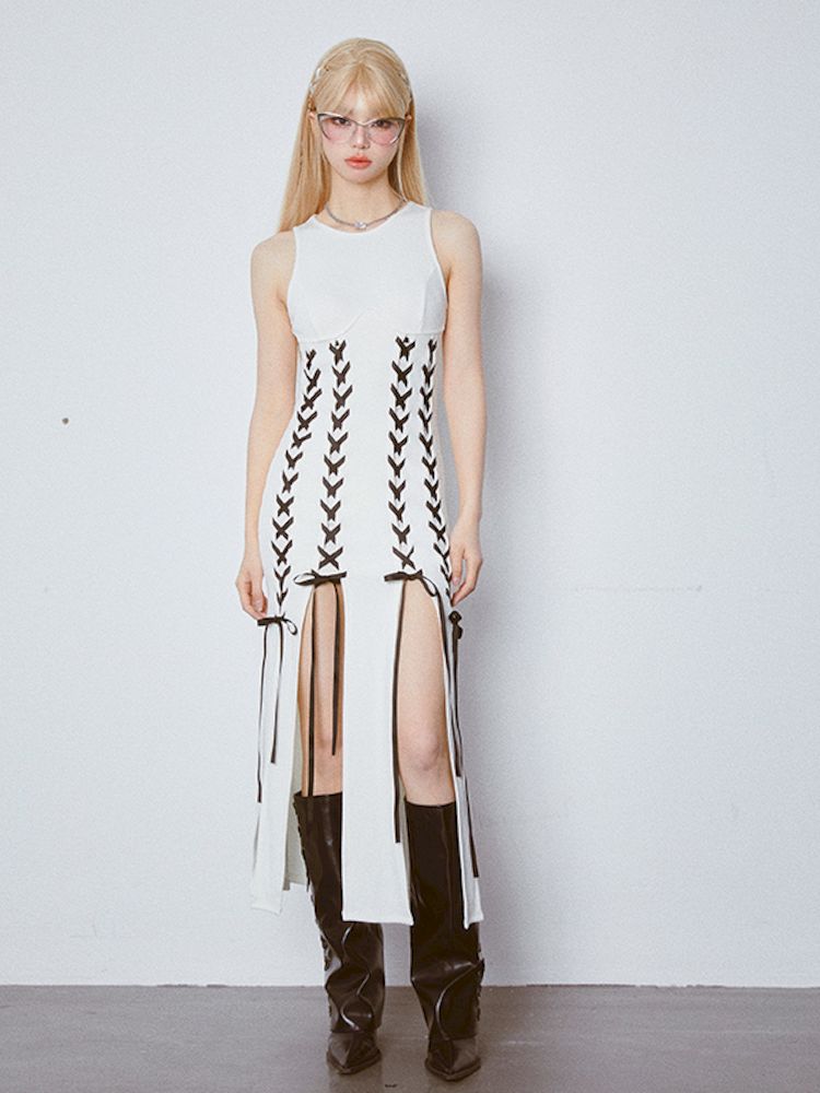 Tie Split Sleeveless Wrap Hip Slim Long Dress – BellaModa