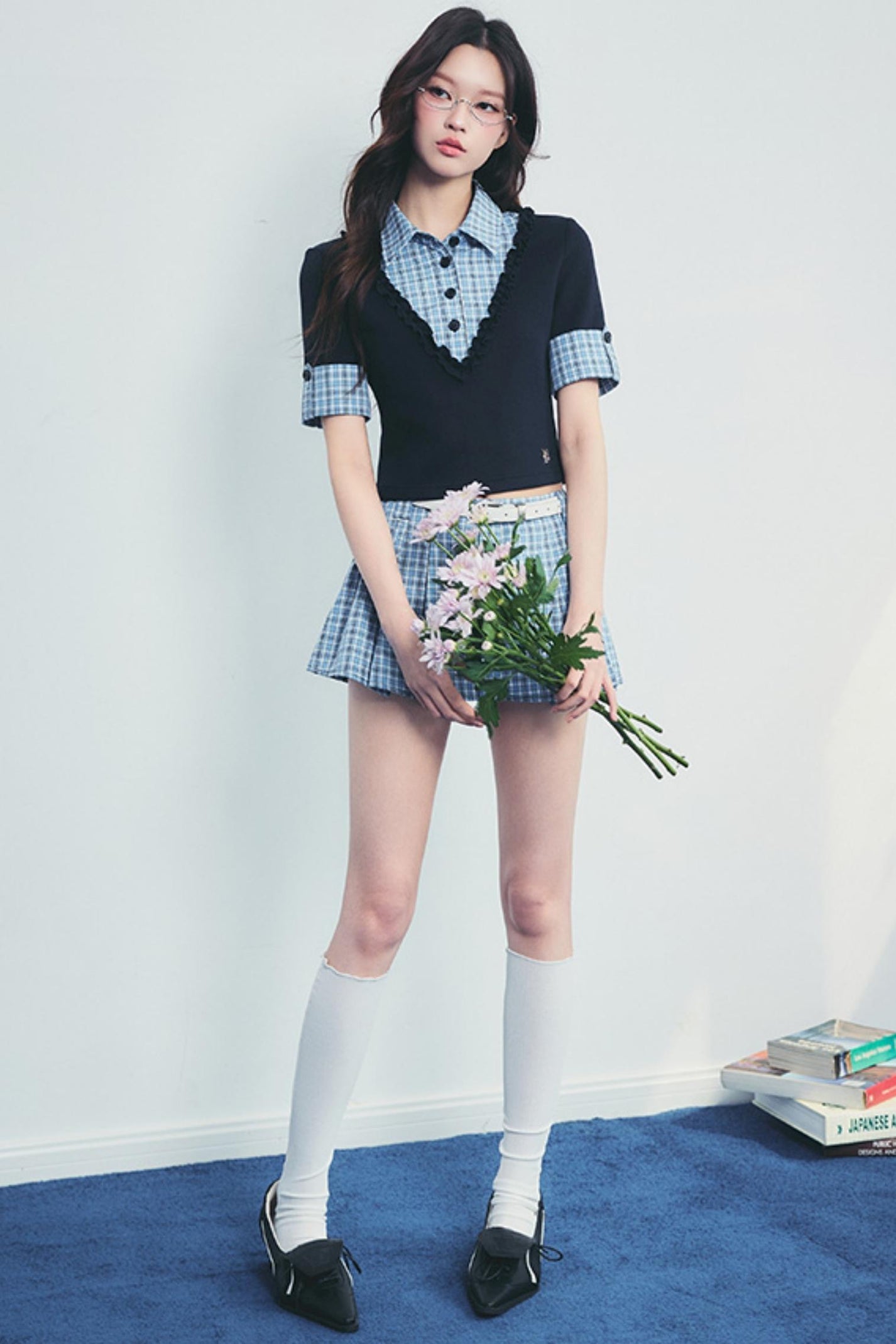Checked Polo Shirt And Pleated Skirt Set-Up – BellaModa