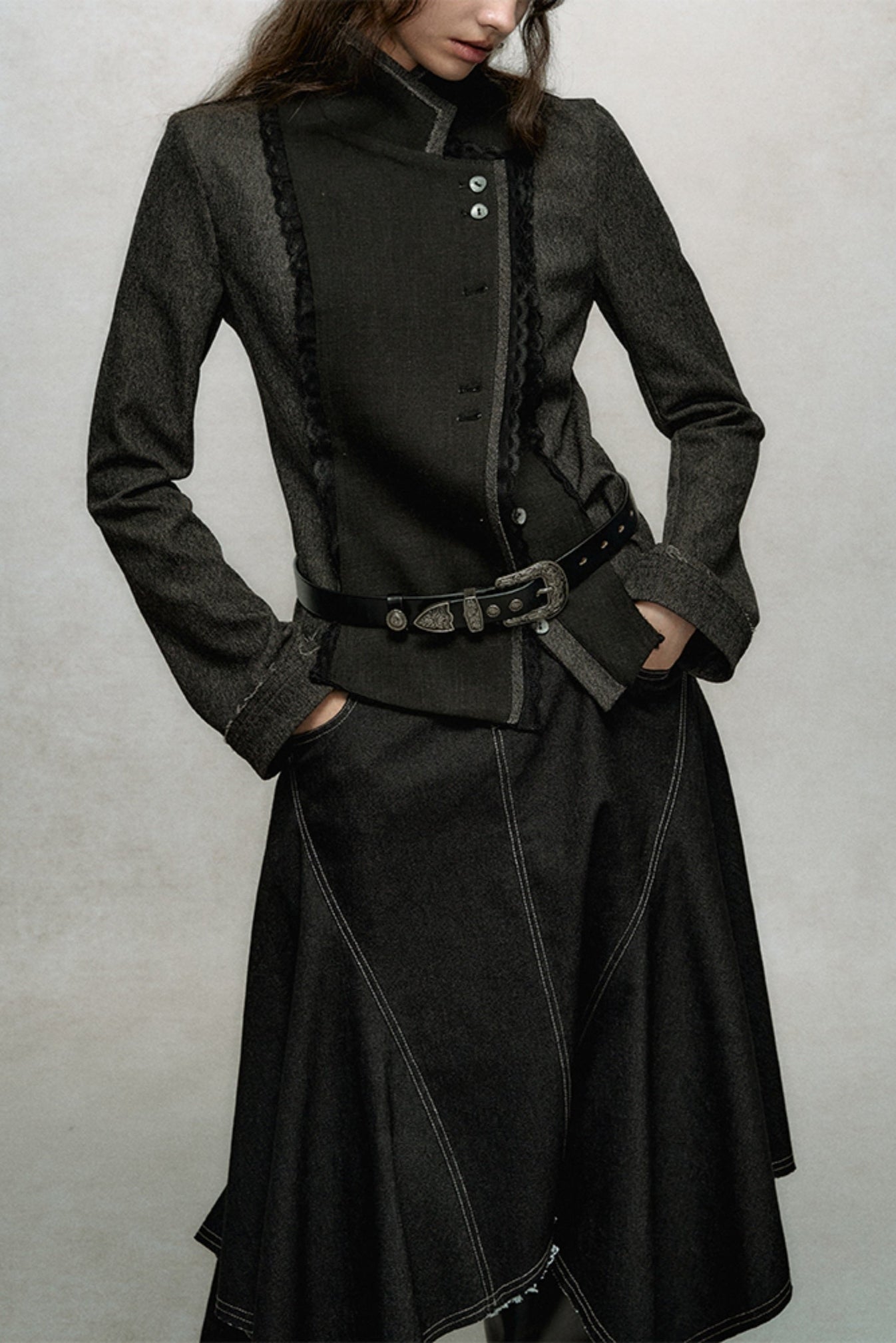 Vintage Stand Collar Split Panel Coat – BellaModa